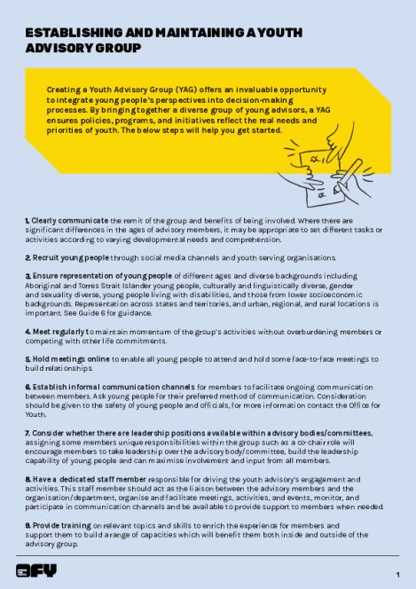 Guide 6 mini-guide: Establishing and maintaining a youth advisory group ...