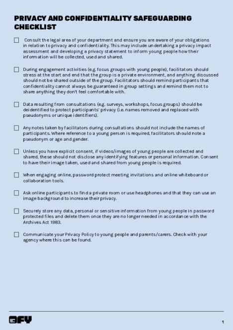 Mini guide 5: Privacy and confidentiality safeguarding checklist ...