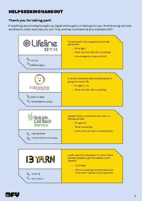 Mini guide 6: Help-seeking handout - Office for Youth, Australian ...