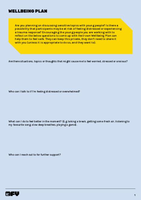 Mini guide 6: Wellbeing plan - Office for Youth, Australian Government